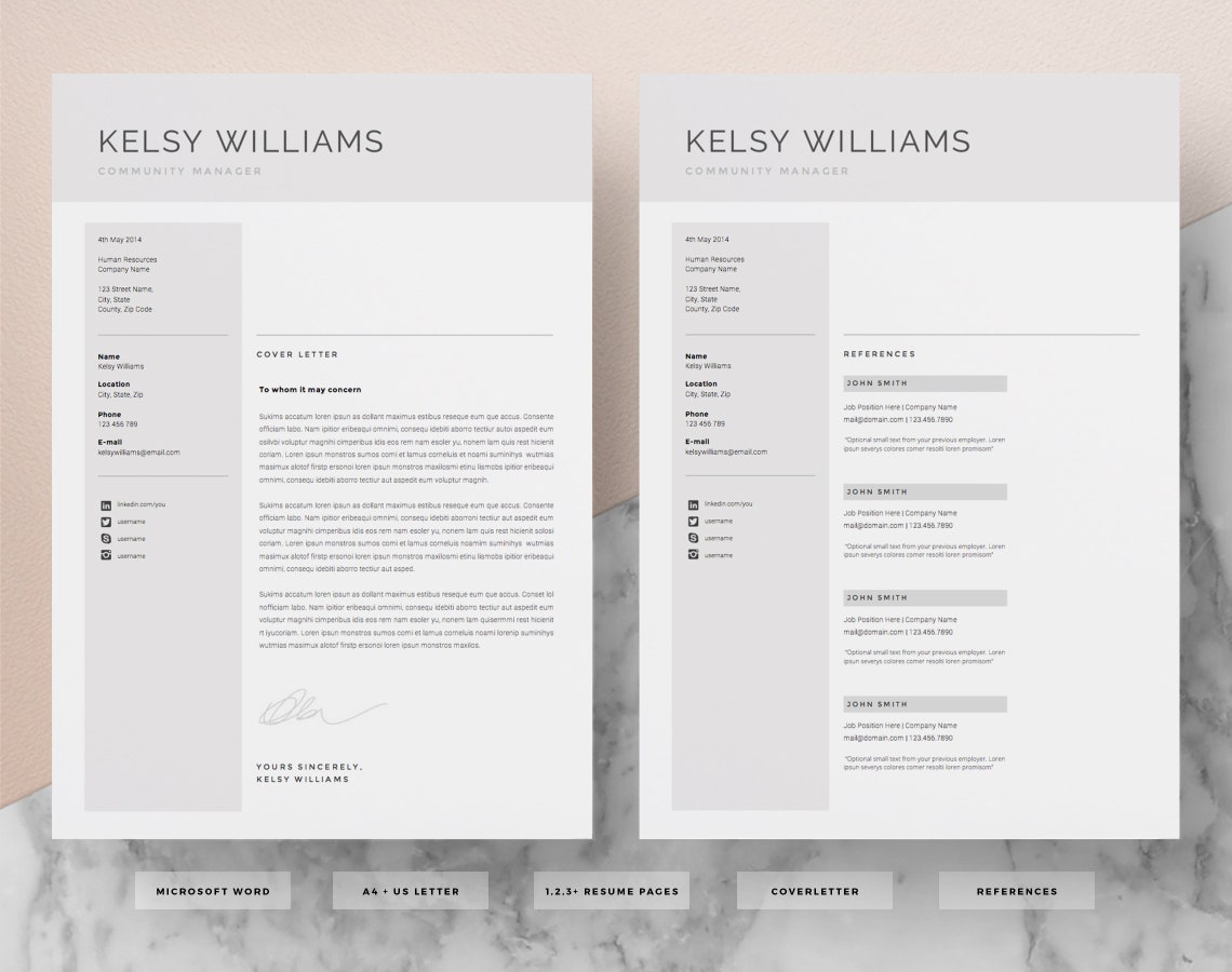 5 Page Resume Template / CV Template Pack + Cover Letter & References ...