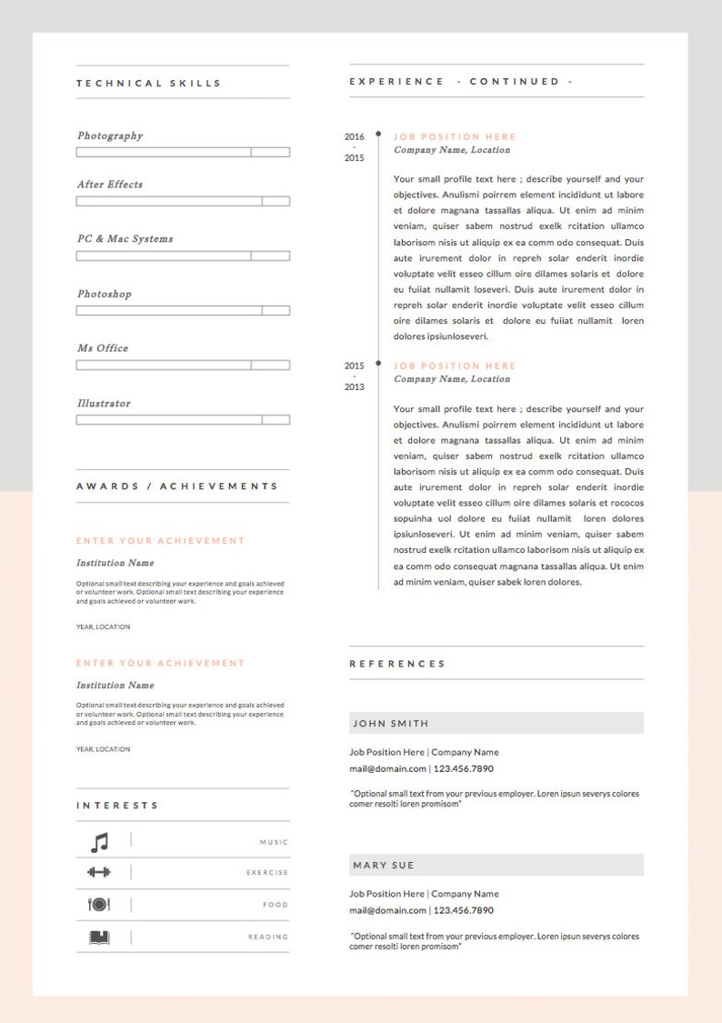 Modern Resume Template & Cover Letter Icon Set for Microsoft - Etsy Canada