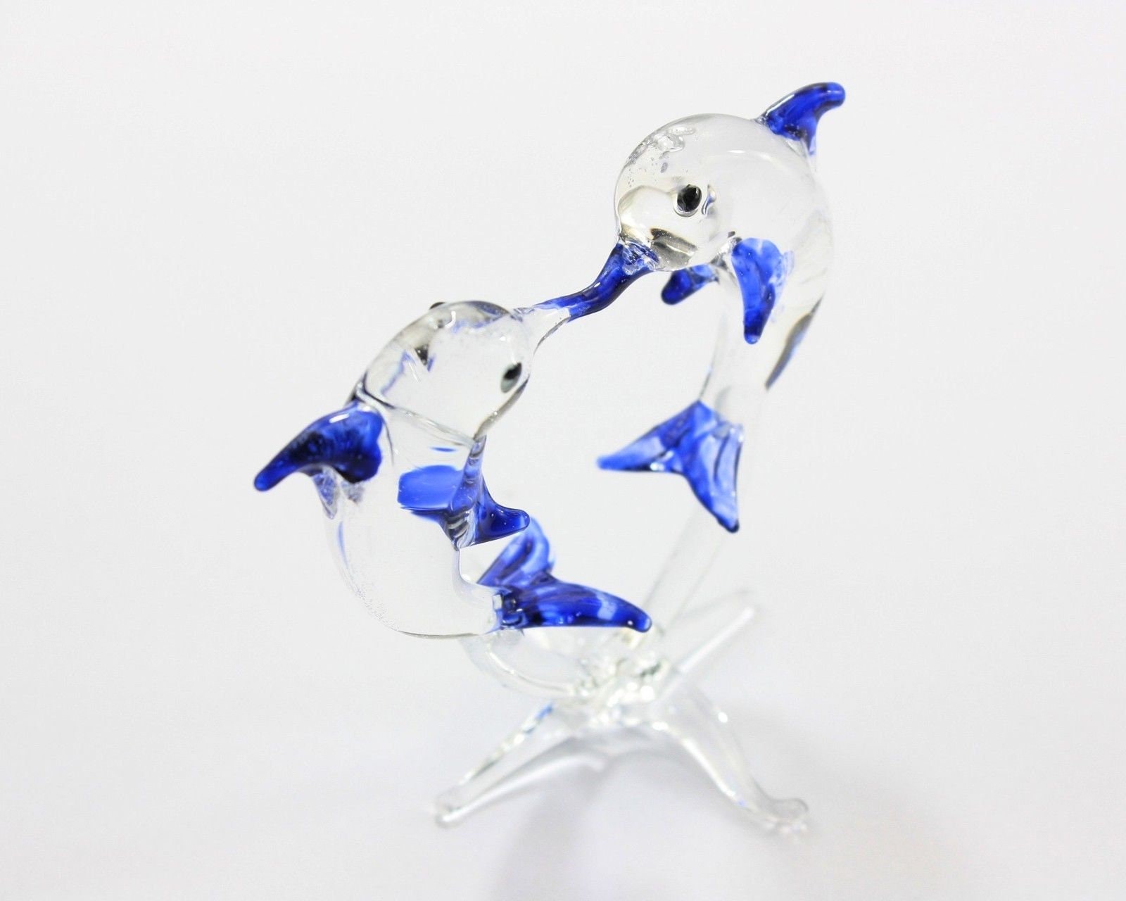 Small Glass Animal Dolphins Couple Miniatures Figurines Decor Handmade ...