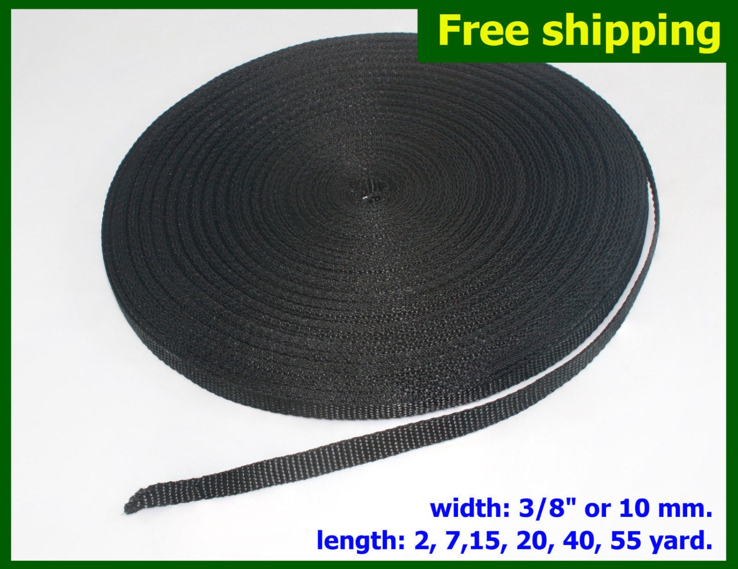 3/8"(10mm) Black Nylon Webbing Fabric Lots DIY Supply 3 7 15 20 40 55 ...
