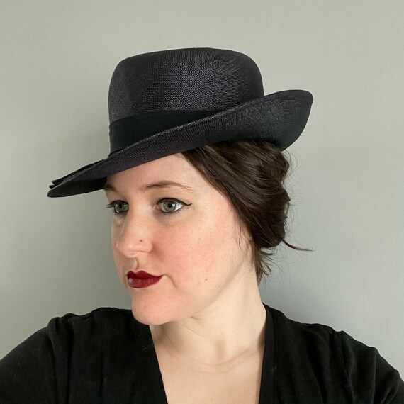 Beautiful Vintage Navy Mesh 1950's Ladies Fedora Hat … - Gem