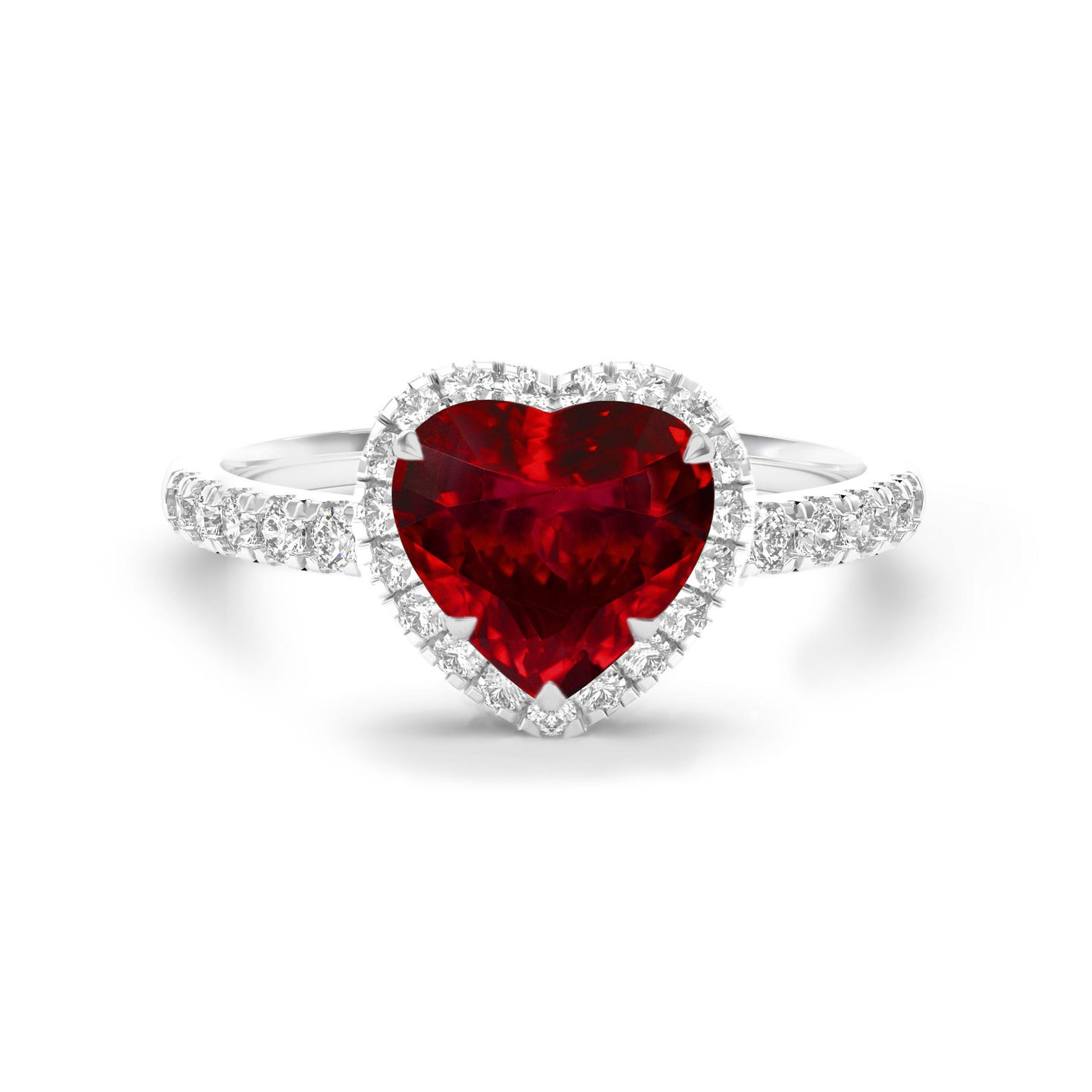 Heart RUBY & DIAMOND 18K White Gold Ring - Etsy