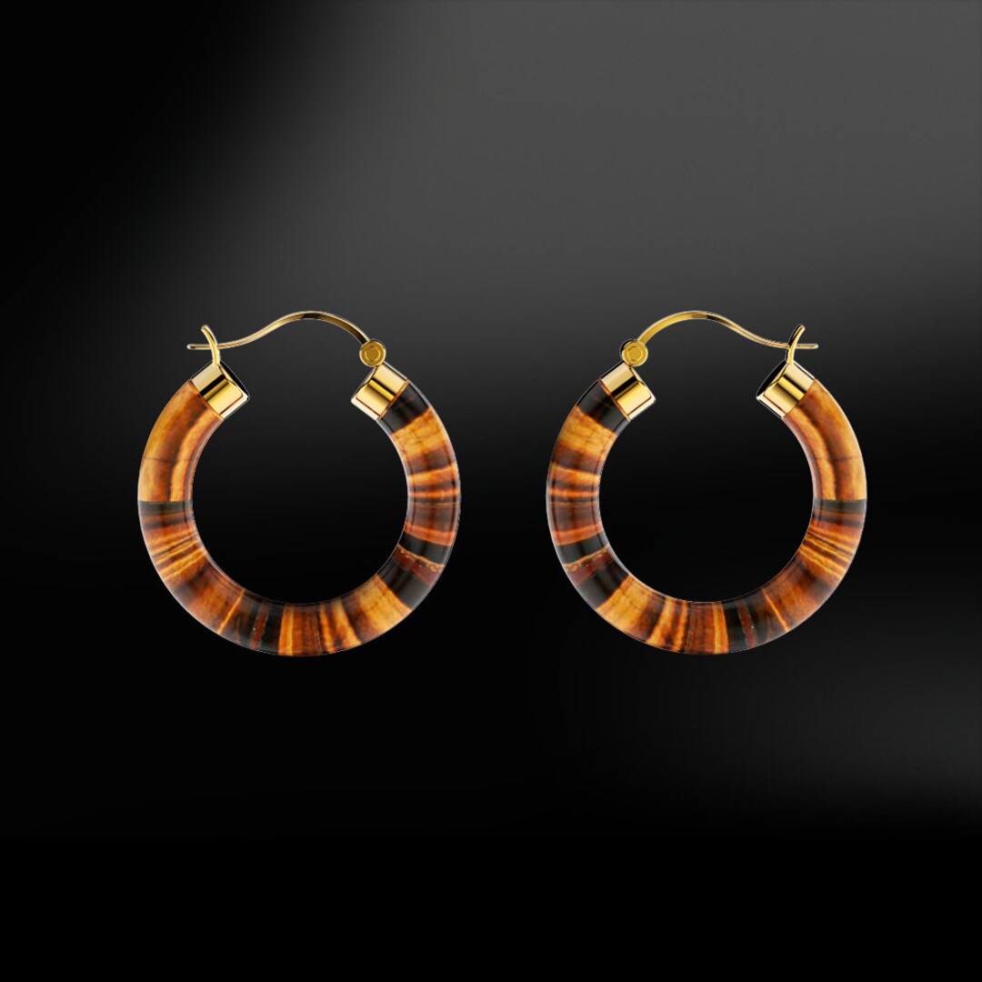TIGER EYE Hoop Gold Earrings - Etsy