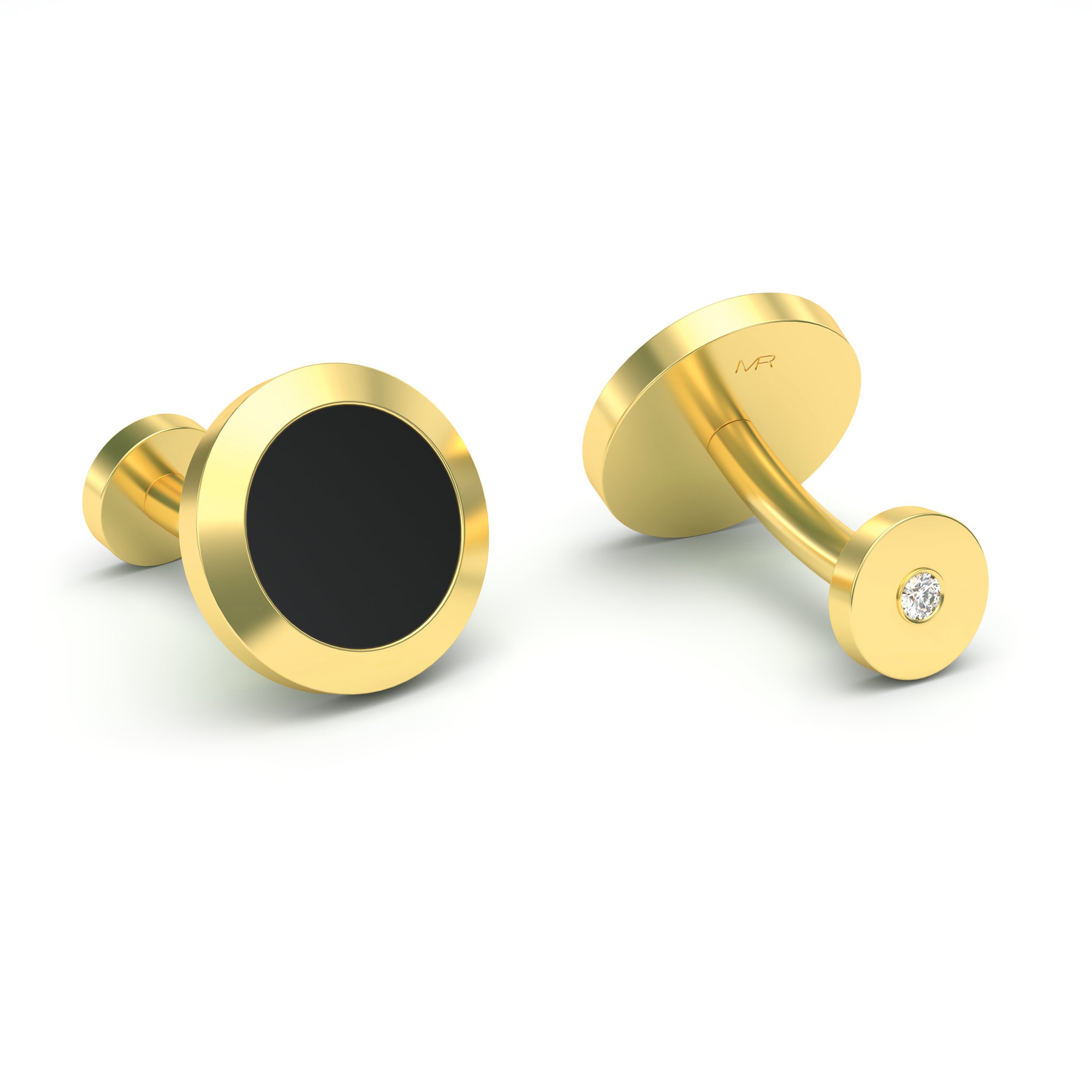 ONYX & DIAMONDS GOLD Round Cufflinks - Etsy