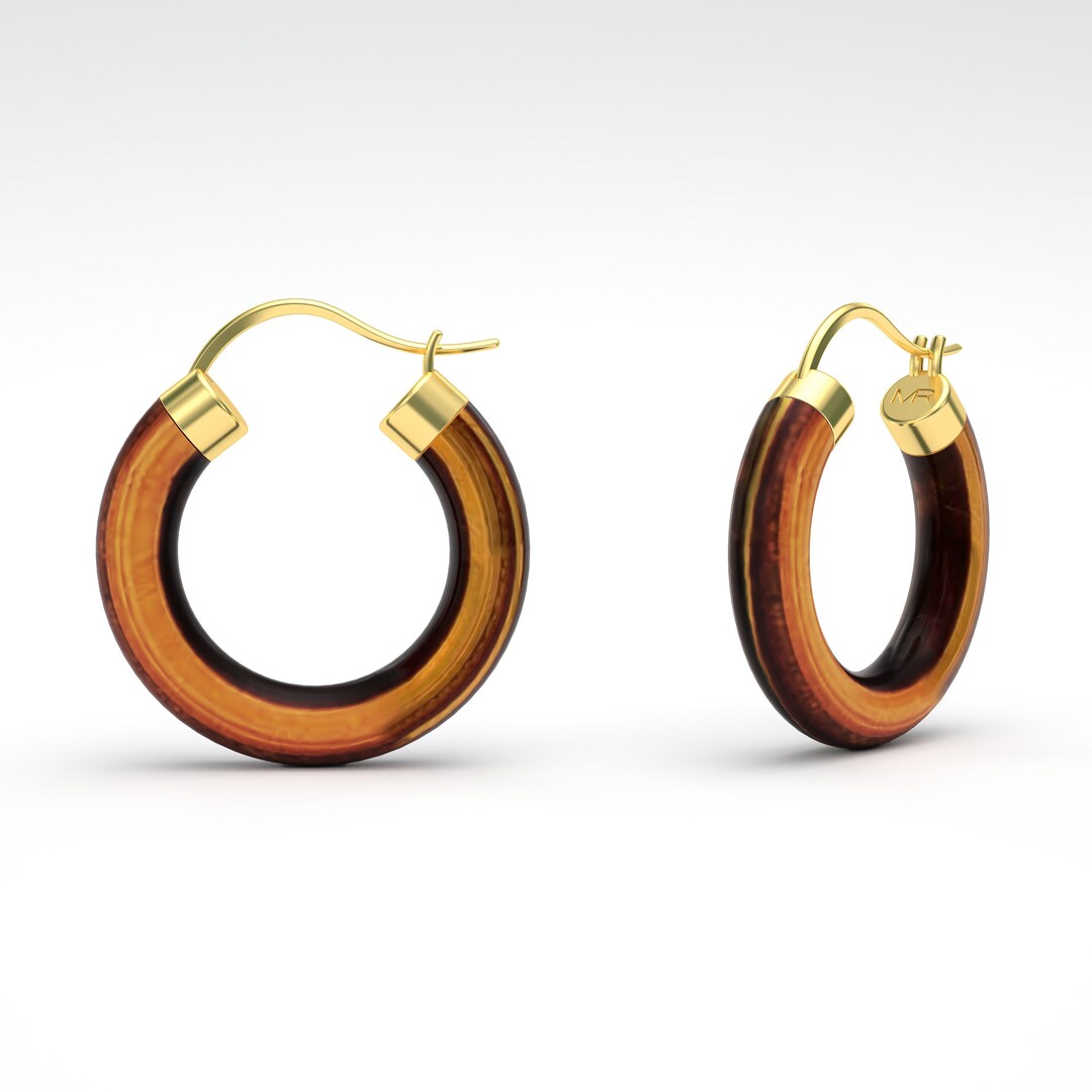 TIGER EYE Hoop Gold Earrings - Etsy