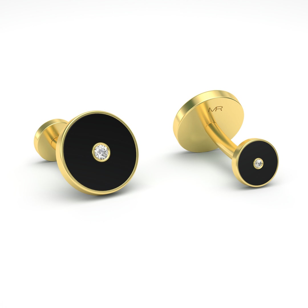 ONYX & DIAMONDS GOLD Round Cufflinks - Etsy