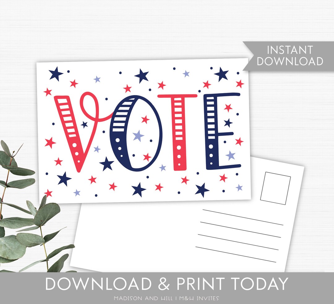 Patriotic Vote Postcards Printable - Blank Postcards for Voting ...