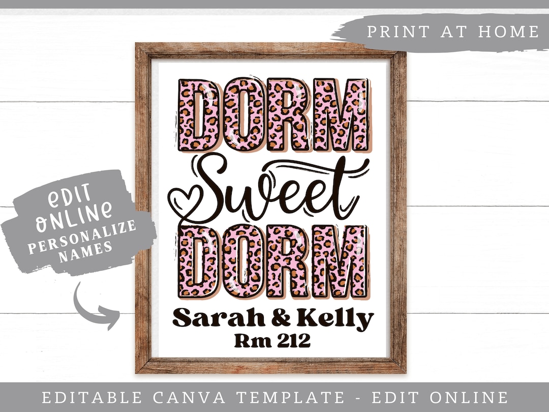Editable College Dorm Room Sign - Personalize Names Dorm Sweet Dorm ...