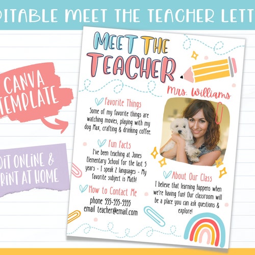 Editable Meet the Teacher Template Pastel Rainbow Back to - Etsy