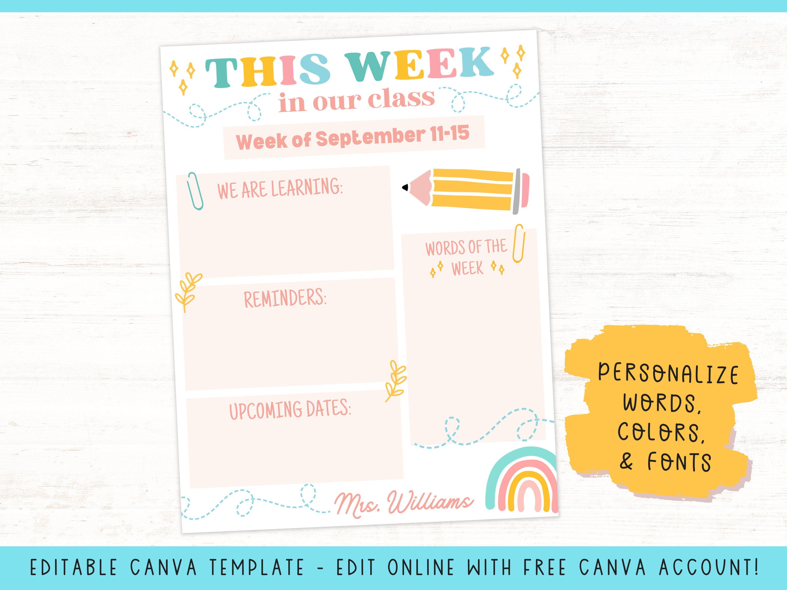 Classroom Newsletter Editable Template, Weekly or Monthly Teacher Note ...