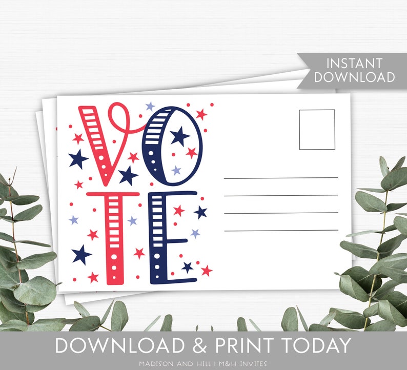 Patriotic Vote Postcards Printable - Blank Postcards for Voting ...