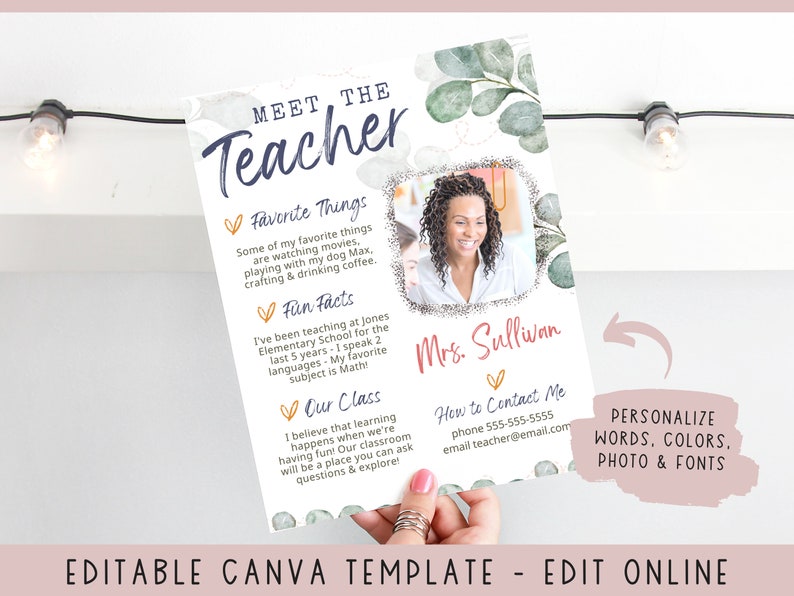 Meet the Teacher Editable Template, Greenery Watercolor Eucalyptus ...