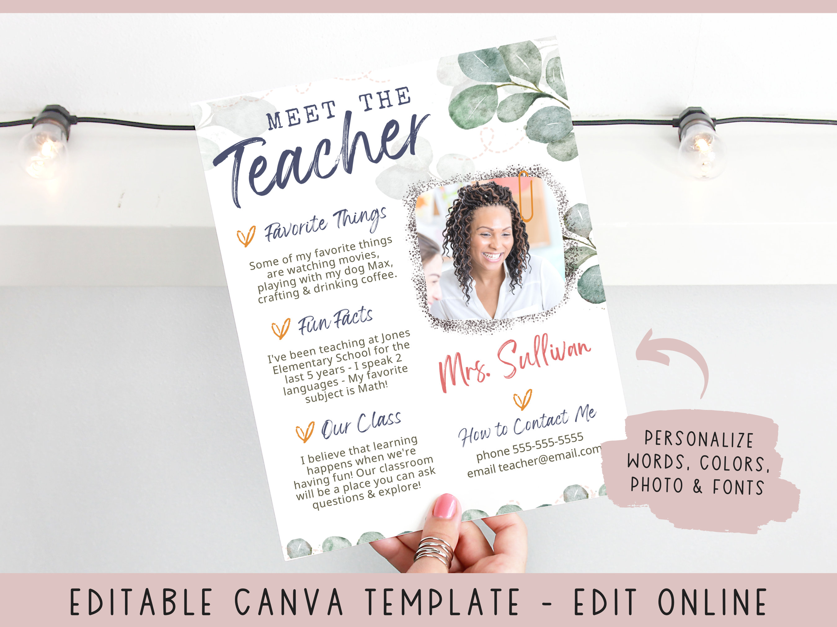 Meet the Teacher Editable Template, Greenery Watercolor Eucalyptus ...