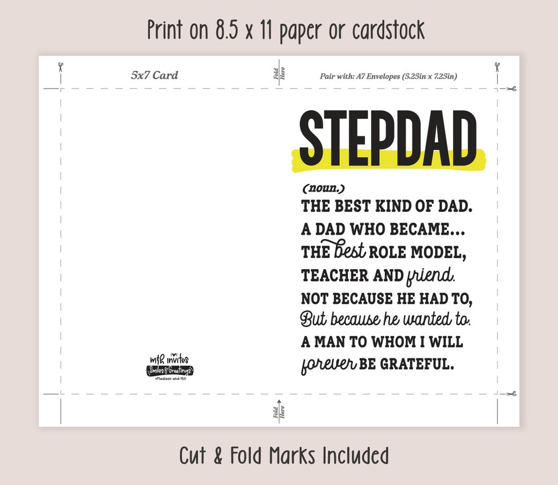 Printable Stepdad Card - Sentimental Step Father Card - for Birthday ...