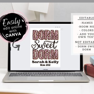 Editable College Dorm Room Sign - Personalize Names Dorm Sweet Dorm ...