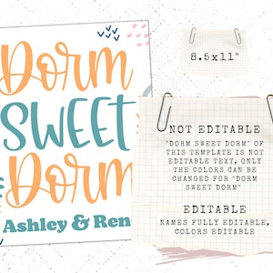 College Dorm Room Sign Printable - Editable Template - Personalize ...