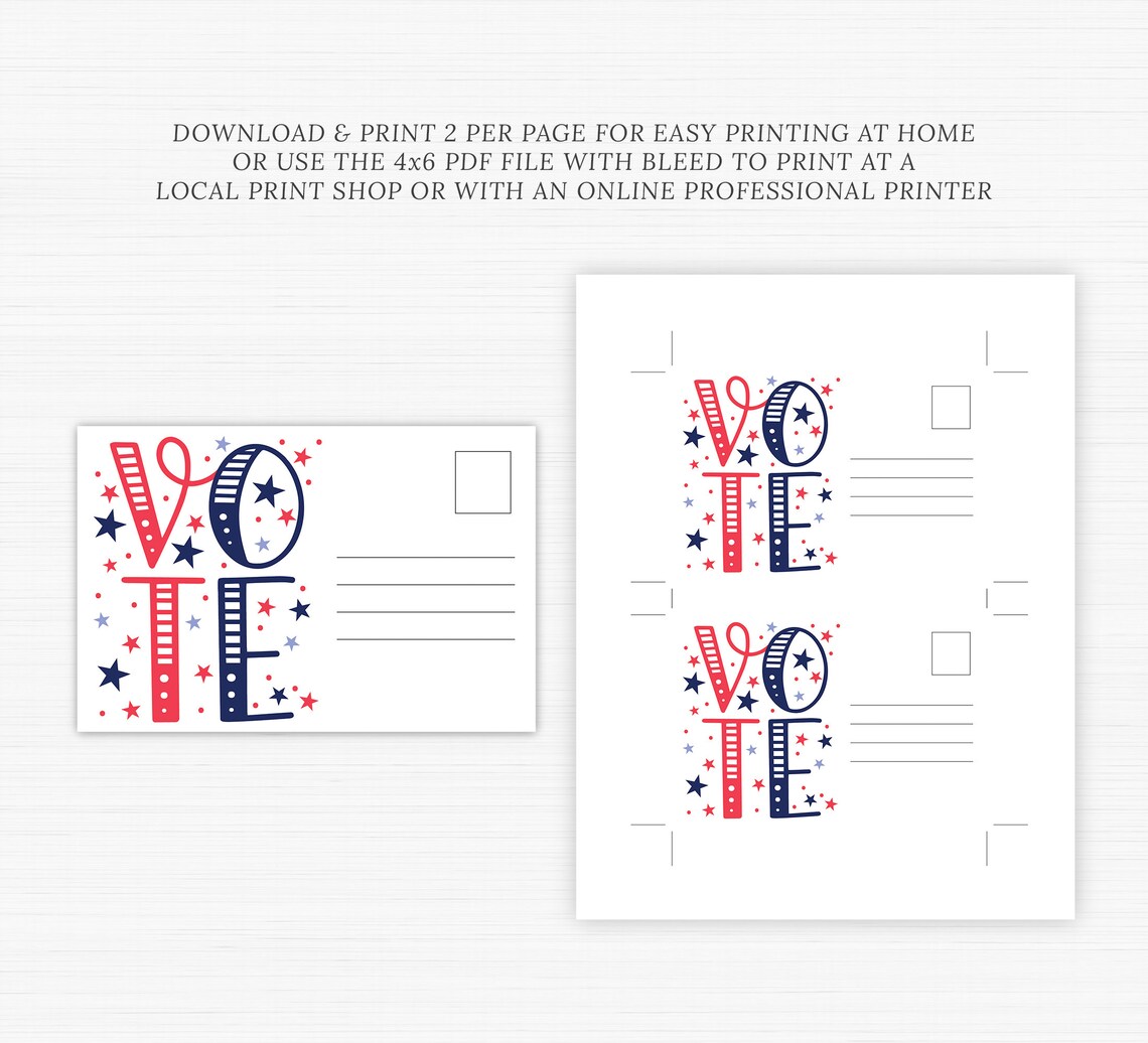 Patriotic Vote Postcards Printable - Blank Postcards for Voting ...