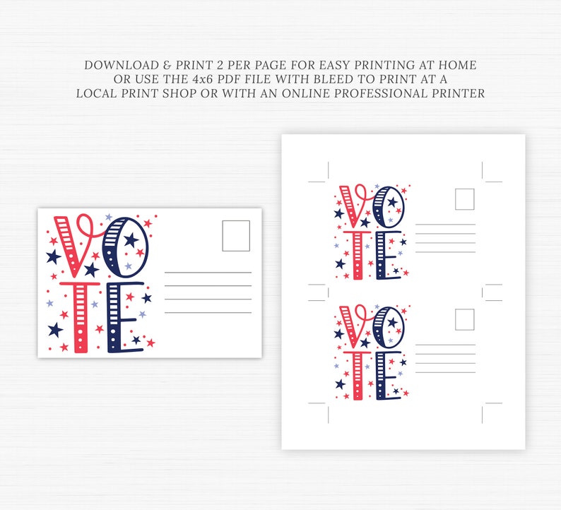 Patriotic Vote Postcards Printable - Blank Postcards for Voting ...