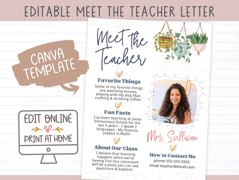 Meet the Teacher Editable Letter Canva Template, Back to School Welcome ...