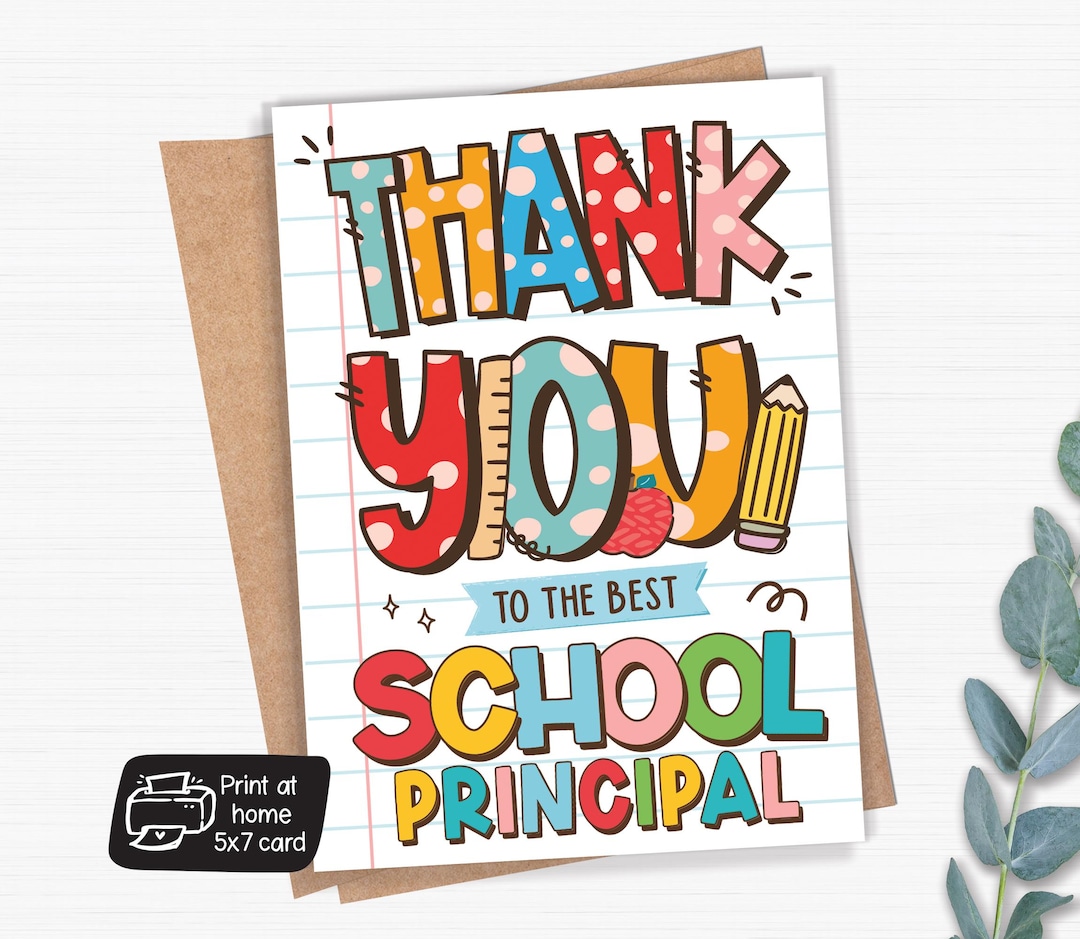Cute Printable Principal Card - Print at Home 5x7 Appreciation Greeting ...