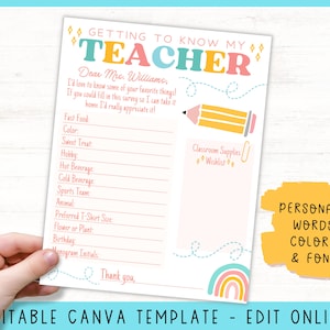 Favorites Teacher Survey Editable Canva Template Printable Back to ...