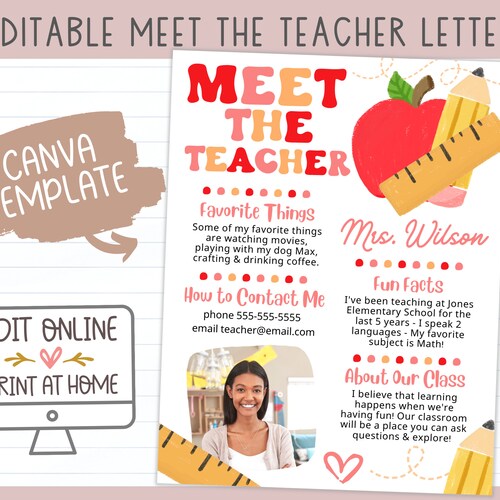 Editable Meet the Teacher Letter Canva Template Back to - Etsy
