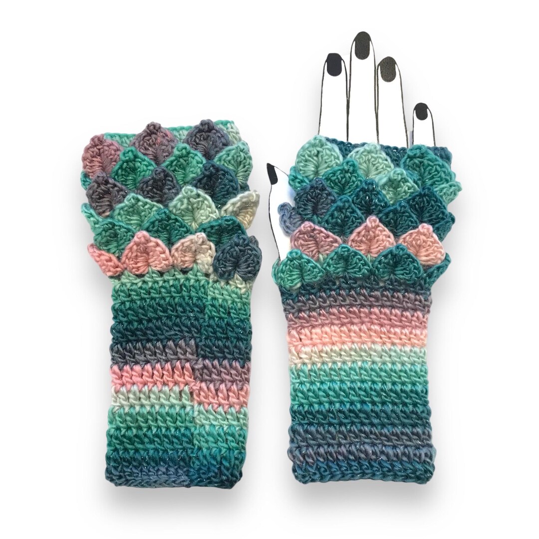 CROCHET DRAGON SCALE Fingerless Gloves / Colorful Fingerless Gloves ...