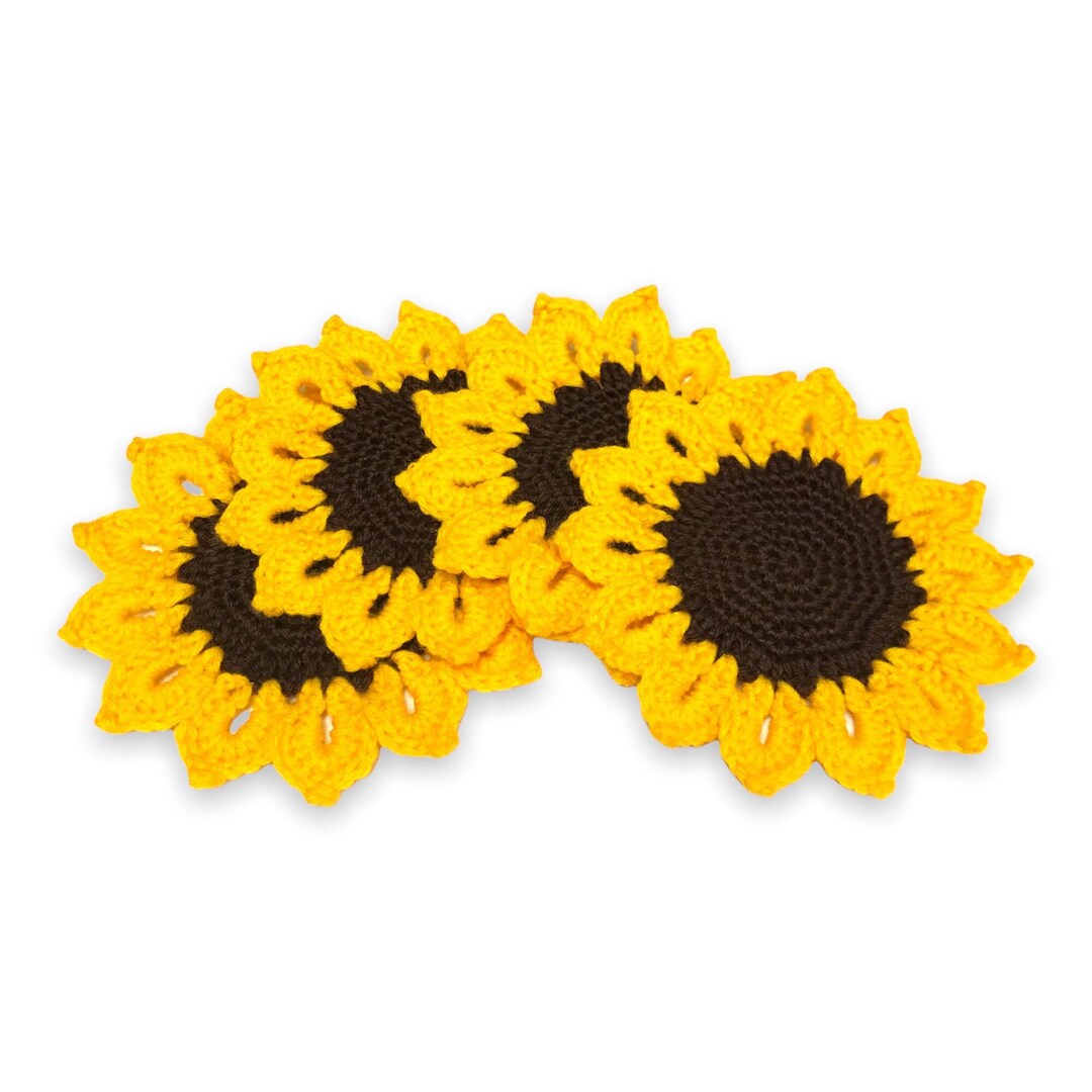SUNFLOWER COASTER SET (4) / Crochet Big Sunflower Ready to Ship / Set ...