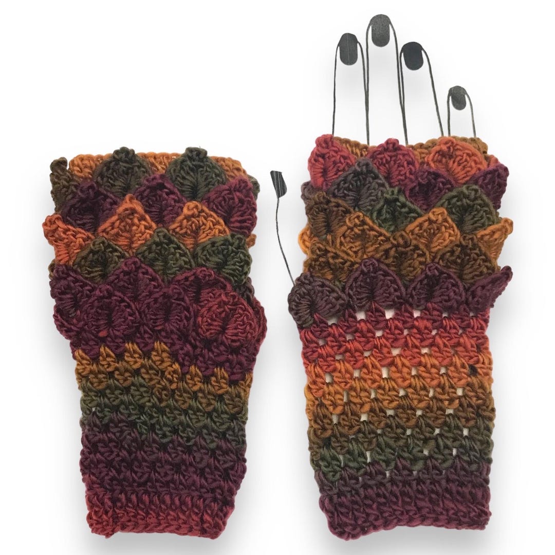 CROCHET DRAGON SCALE Fingerless Gloves / Colorful Finger Less Gloves ...