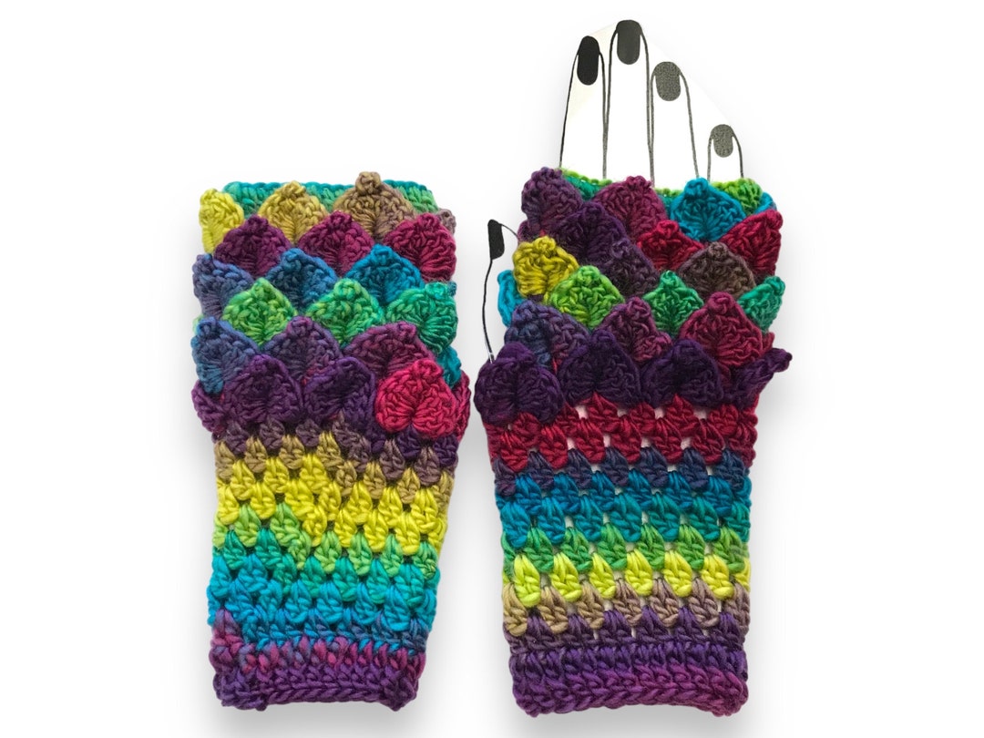 CROCHET DRAGON SCALE Fingerless Gloves / Colorful Fingerless Gloves ...