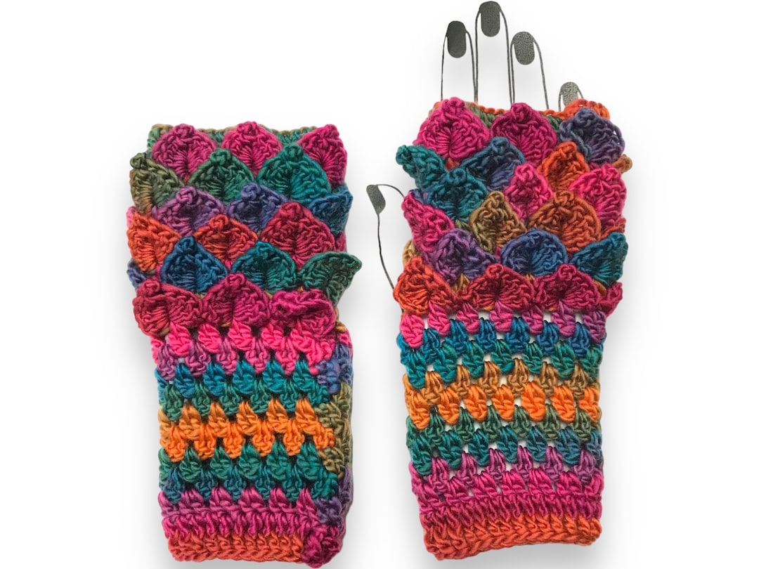 CROCHET DRAGON SCALE Fingerless Gloves / Colorful Fingerless Gloves ...