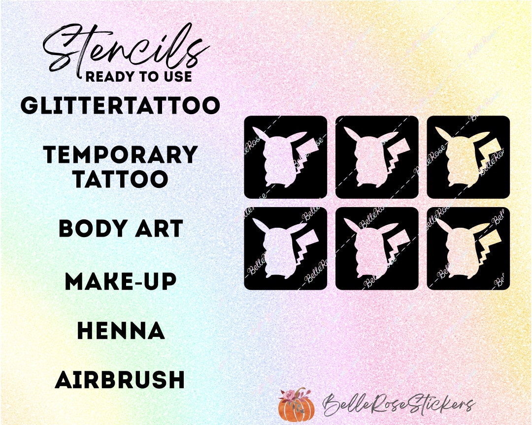 Glittertattoo Stencil Pikachu Pocket Monsters Theme Glitter Tattoo ...