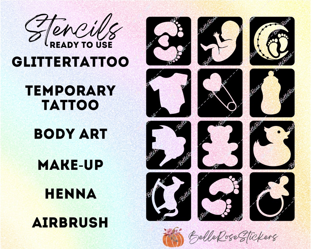 Glittertattoo Stencils Babyshower Baptism Newborn Baby Party Glitter ...