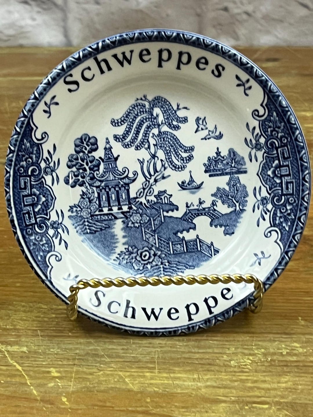 Mid Century Schweppes Blue Willow Coasters Schweppes Tip Dish ...