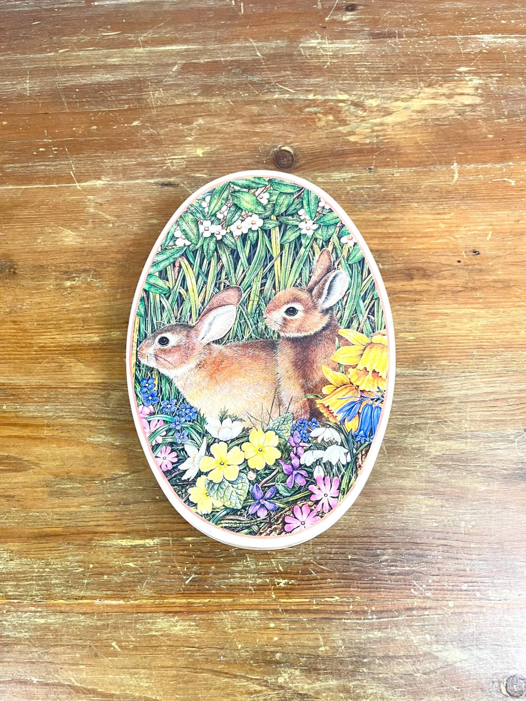 Vintage Easter Bunny Rabbit Tin Anne Mortimer Spring Themed Cookie ...