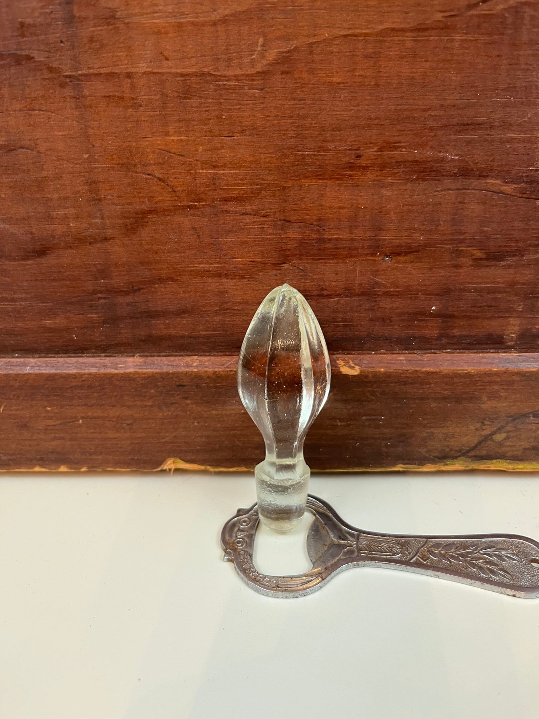 Vintage Glass Stopper, Clear Glass Pointy Top Small Liquor Bottle ...
