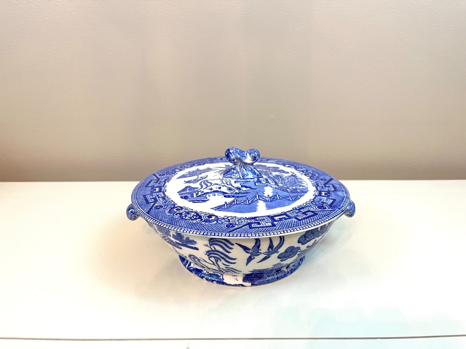 Vintage Ridgeway Blue Willow Large Lidded Vegetable Dish Birds ...