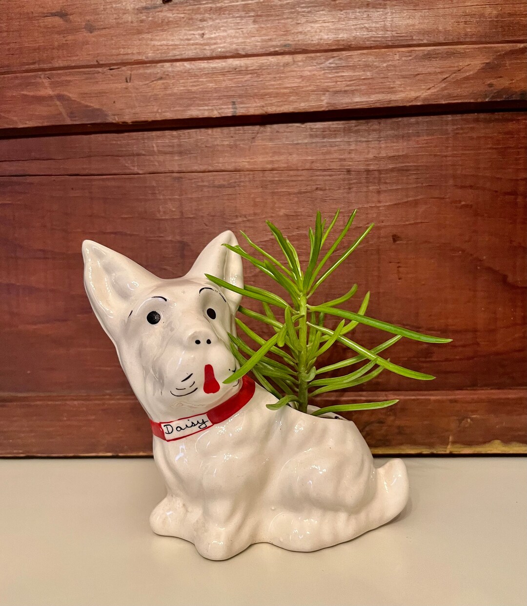 Vintage "daisy" Scottie Dog Planter White Yorkie Dog Planter Pencil Pen ...