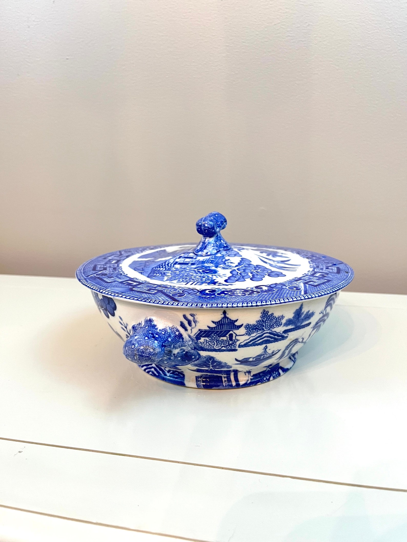 Vintage Ridgeway Blue Willow Large Lidded Vegetable Dish Birds ...