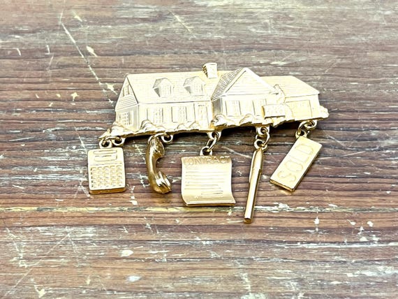 Vintage Signed Realtor Pin with charms vintage phone … - Gem