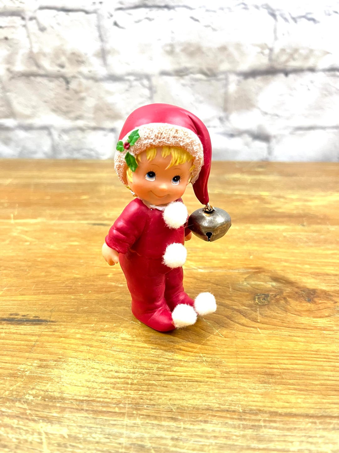 Vintage Jingle Bell Child in Christmas Stockings Figurine Red and White ...