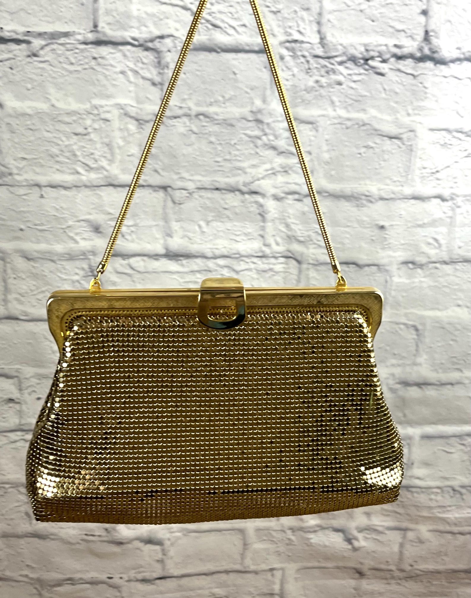 Vintage Gold Lame Evening Bag Clasp Top Gold Mesh Purse Wedding Purse ...