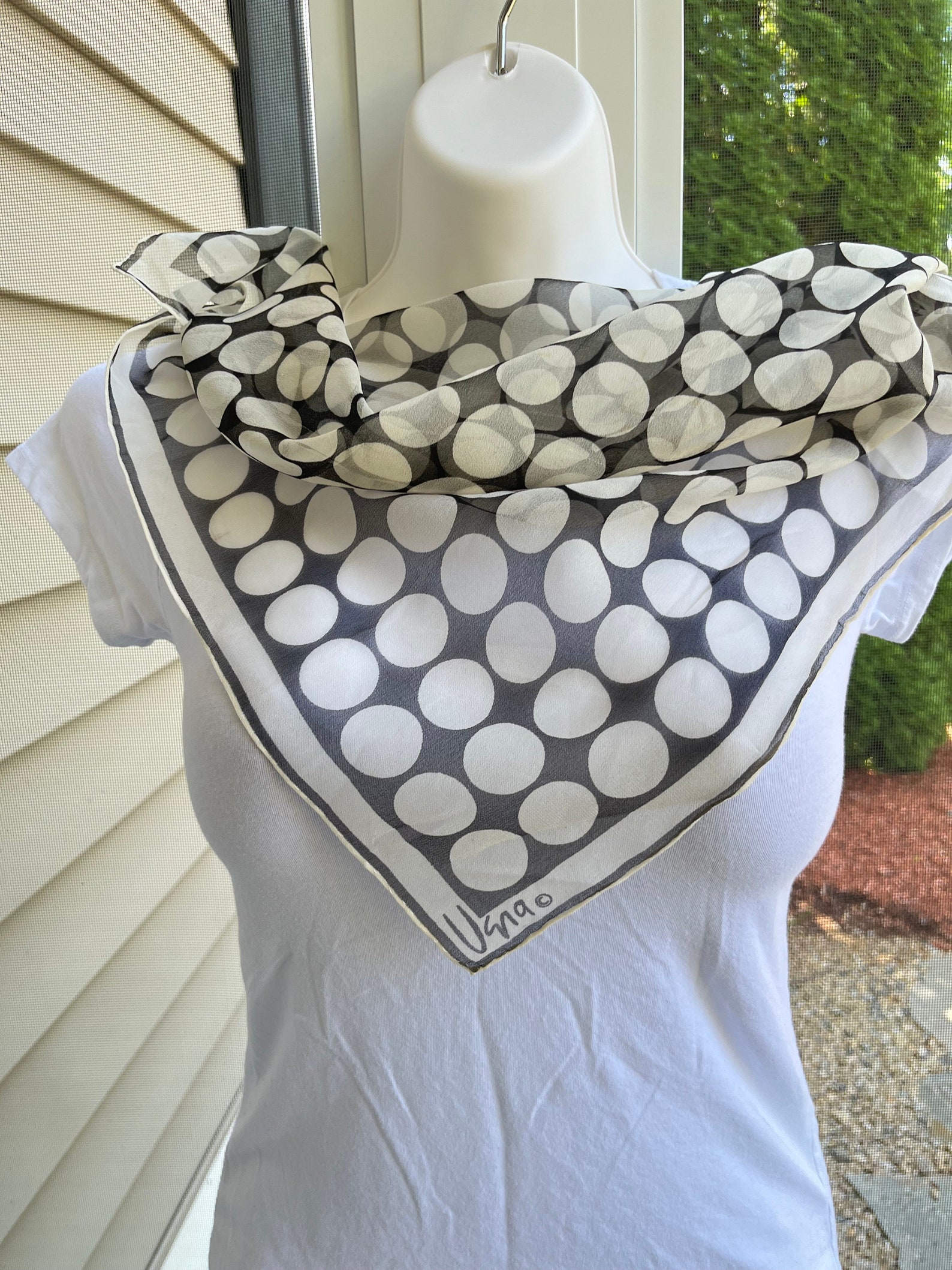 Vintage Vera Scarf Black and White Polka Dot Scarf Sheer - Etsy