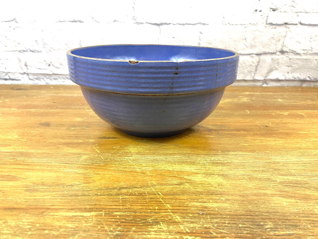 Antique Cobalt Blue Beehive Ribbed Stoneware 9 Inch Decorative Bowl ...