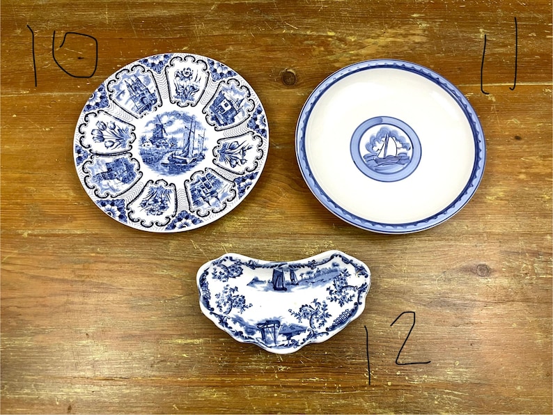 Vintage Antique Nautical Themed Blue White Transferware Plates ...