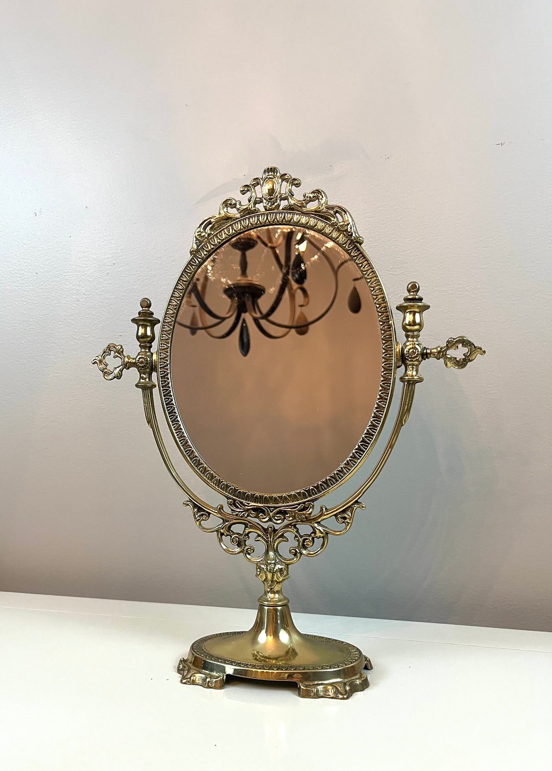 Vintage Gold Brass Italian Tabletop Mirror Hollywood Regency Rococo ...