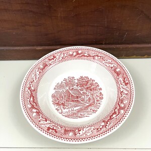 Royal Ironstone Memory Lane Red Transferware Dinnerware Soup Bowls Pink ...