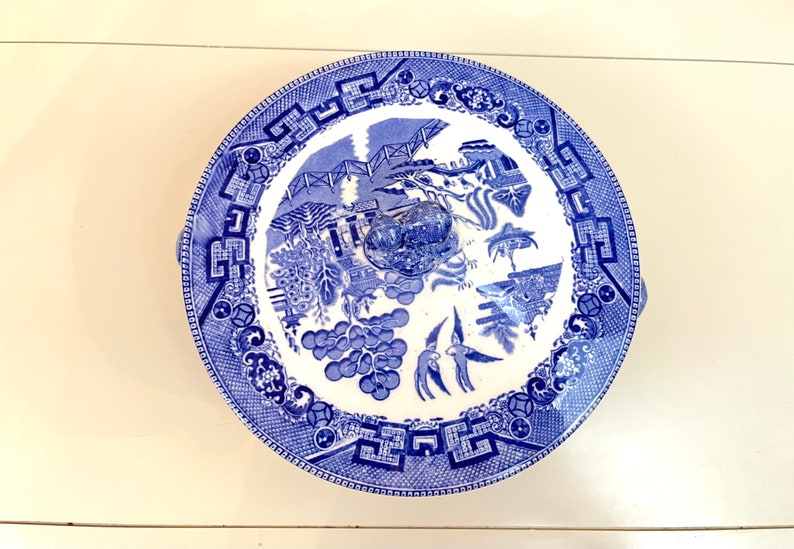 Vintage Ridgeway Blue Willow Large Lidded Vegetable Dish Birds ...