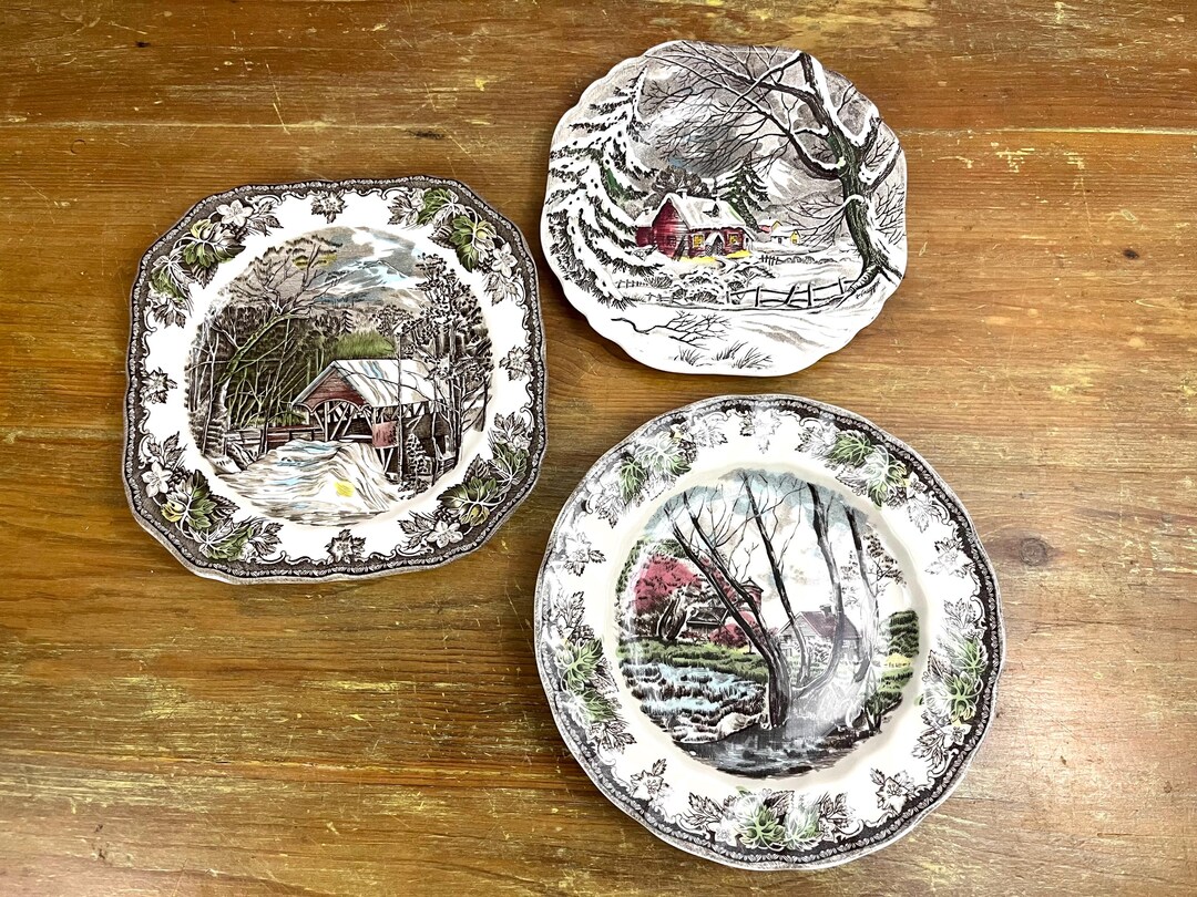 Vintage Trio of English Winter Themed Plates Holiday Decor Extra ...