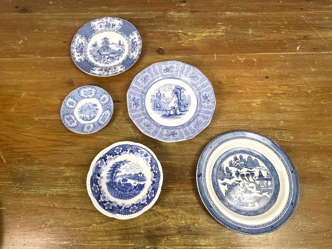 Antique Blue White Transferware Plates Decorative Wall Plates Mix and ...
